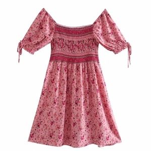 Dresses | Boho Pink Floral Print Short Sleeve Mini Dress | Poshmark